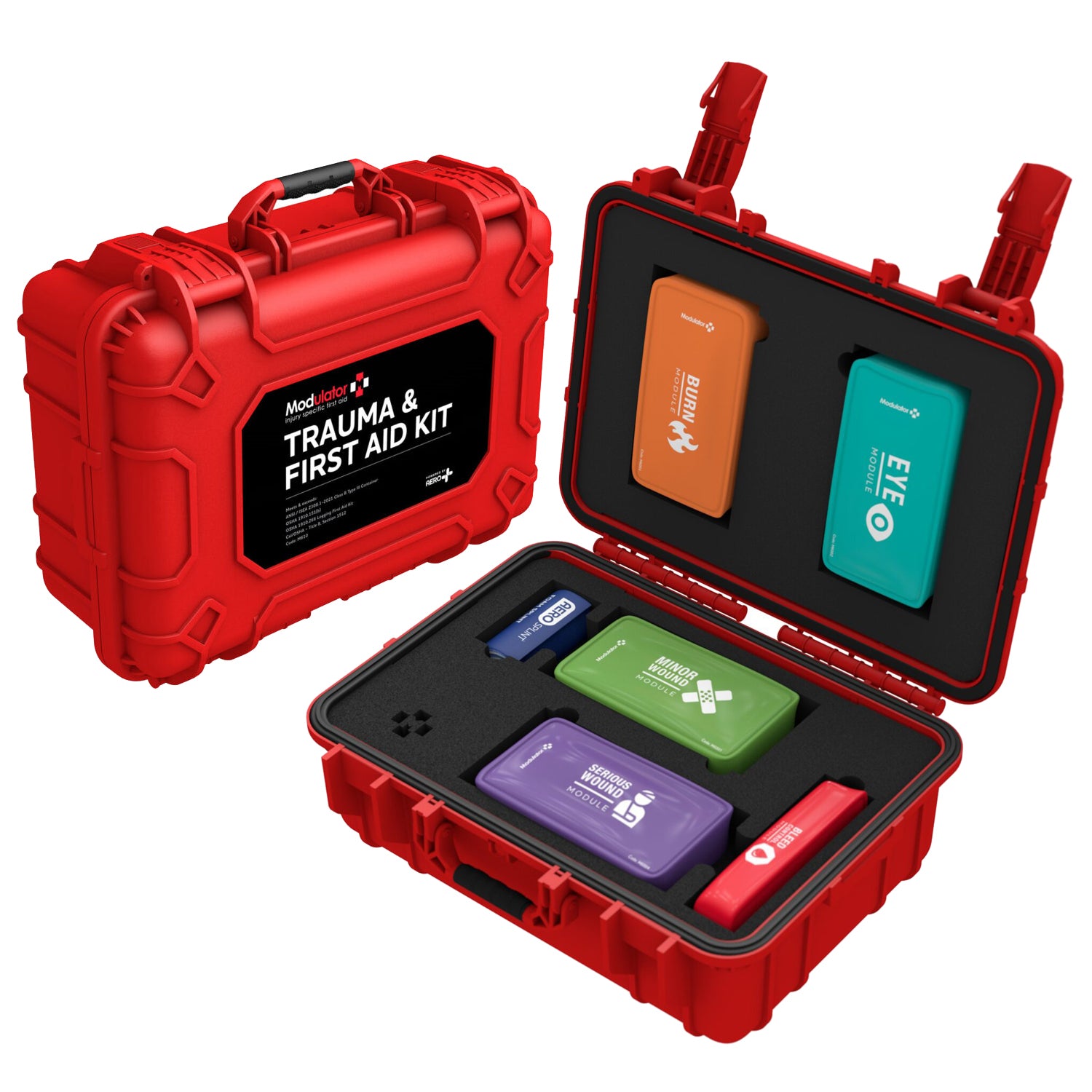 Modulator Trauma Kit with Bleed Control – Rugged Hard Case – 4 Safety Kits